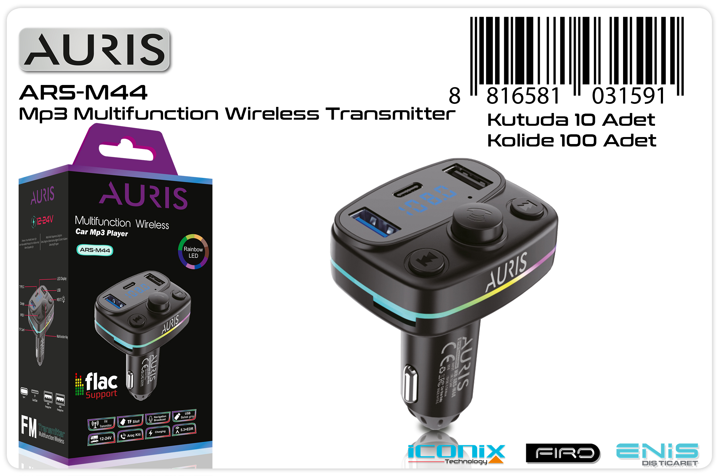 Auris M44 Çok Fonksiyonlu Araç MP3 Player 2 Usb + Type-C Pd Giriş ...