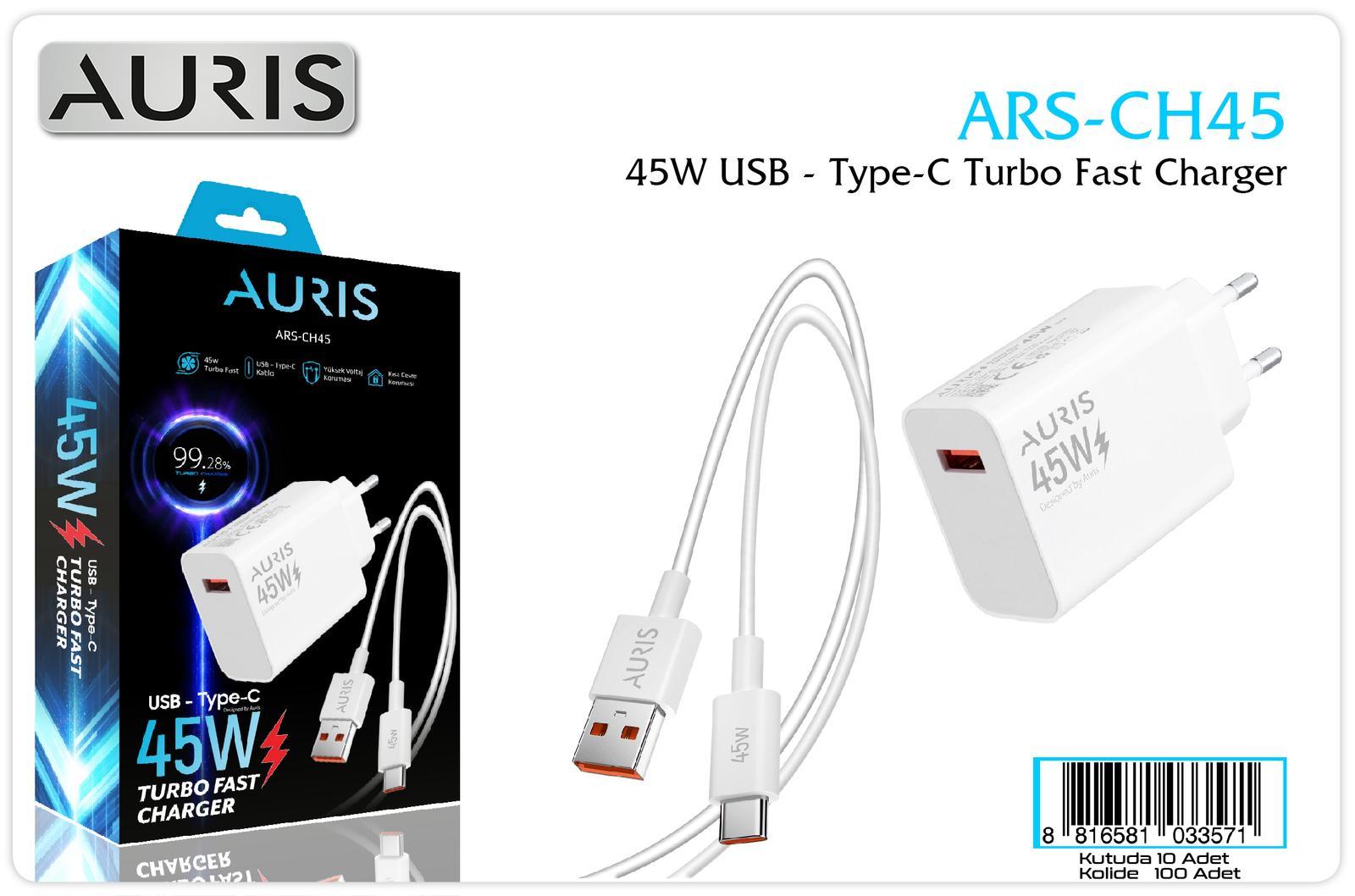 Auris CH45 45W Usb To Type-C Turbo Fast Saliseli Şarj Aleti Seti Fiyatı ...