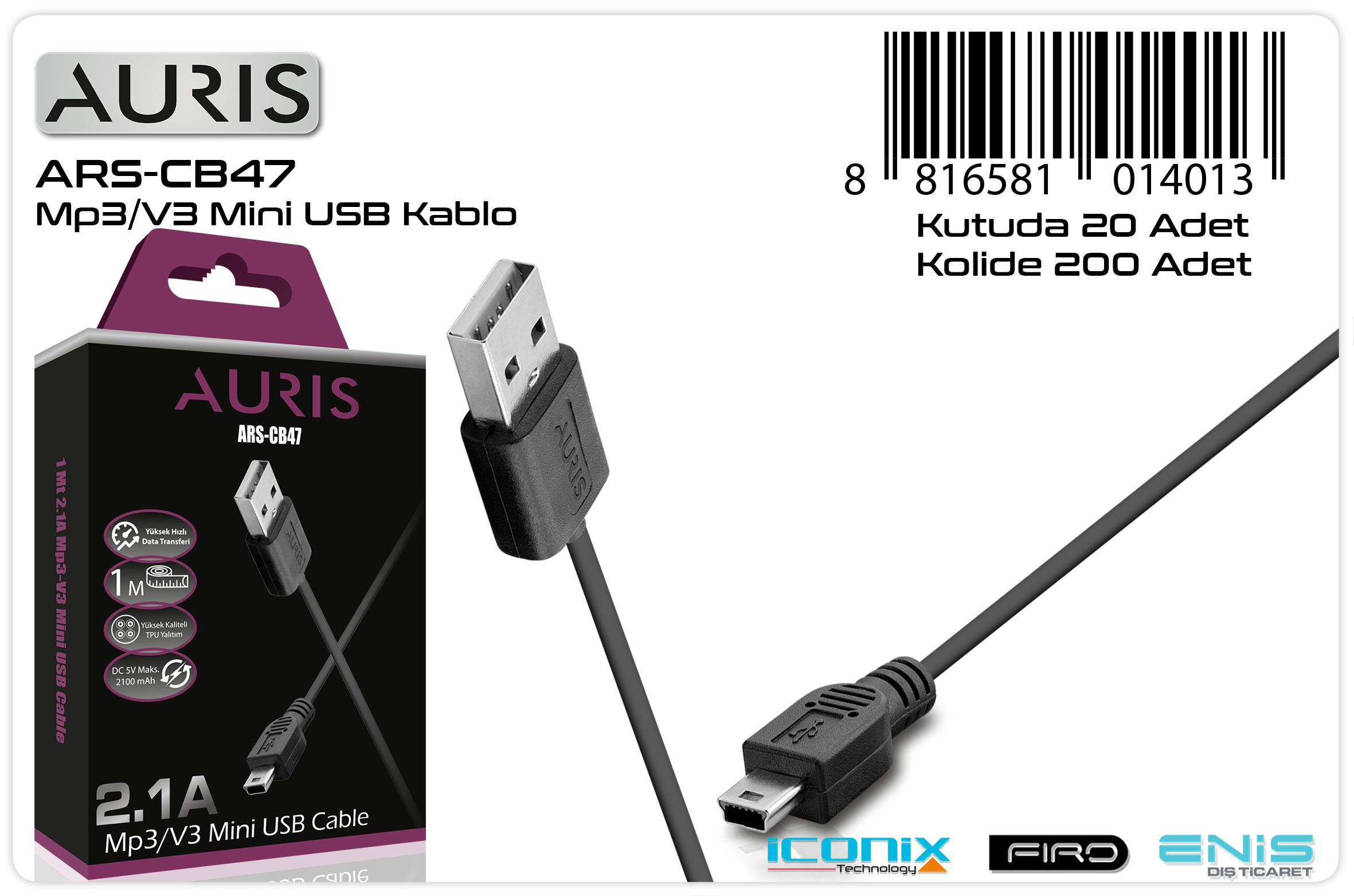 Auris CB47 V3 MP3 Şarj ve Data Kablosu Fiyatı ve Özellikleri