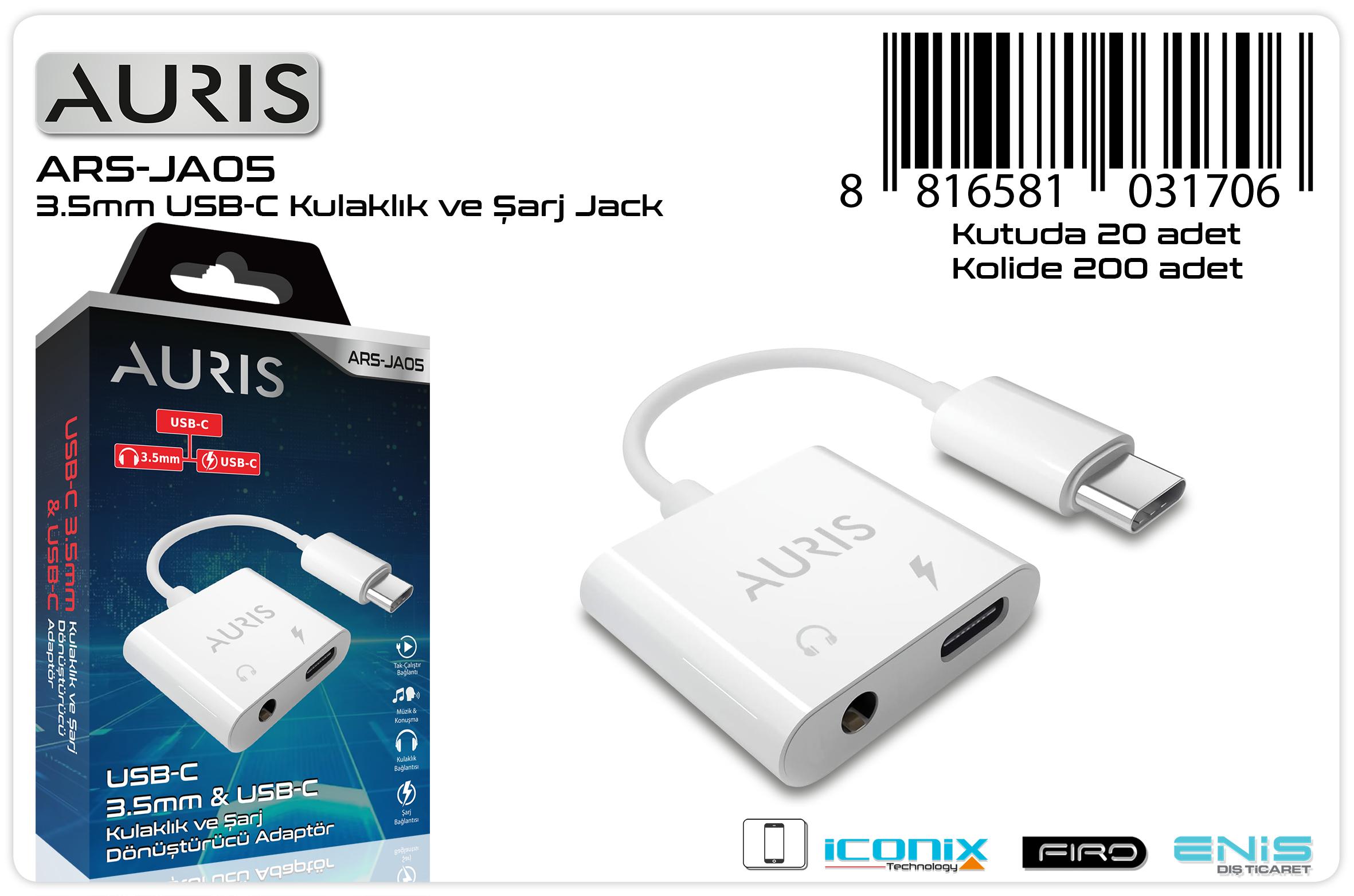 Auris JA05 USB-C To 3.5mm Jack & Type-C Kulaklık ve Şarj Dönüştürücü Fiyatı ve Özellikleri