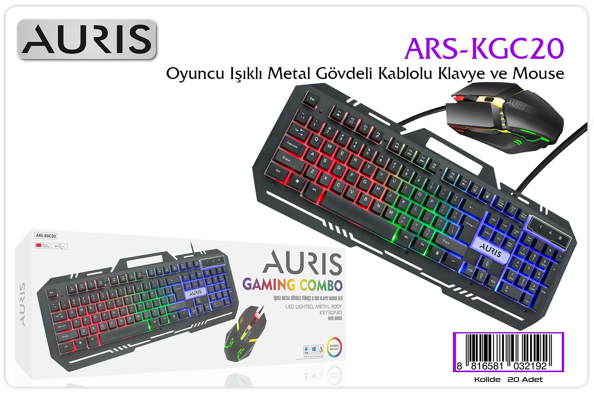 Auris KGC20 Metal Işıklı Oyuncu Kablolu Klavye+Mouse Fiyatı ve Özellikleri