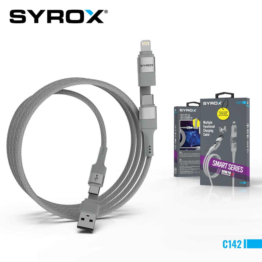 Syrox C142 4 In 1 Çoklu Şarj & Data Kablo USB To 2x Type-C 1x Lightning ...