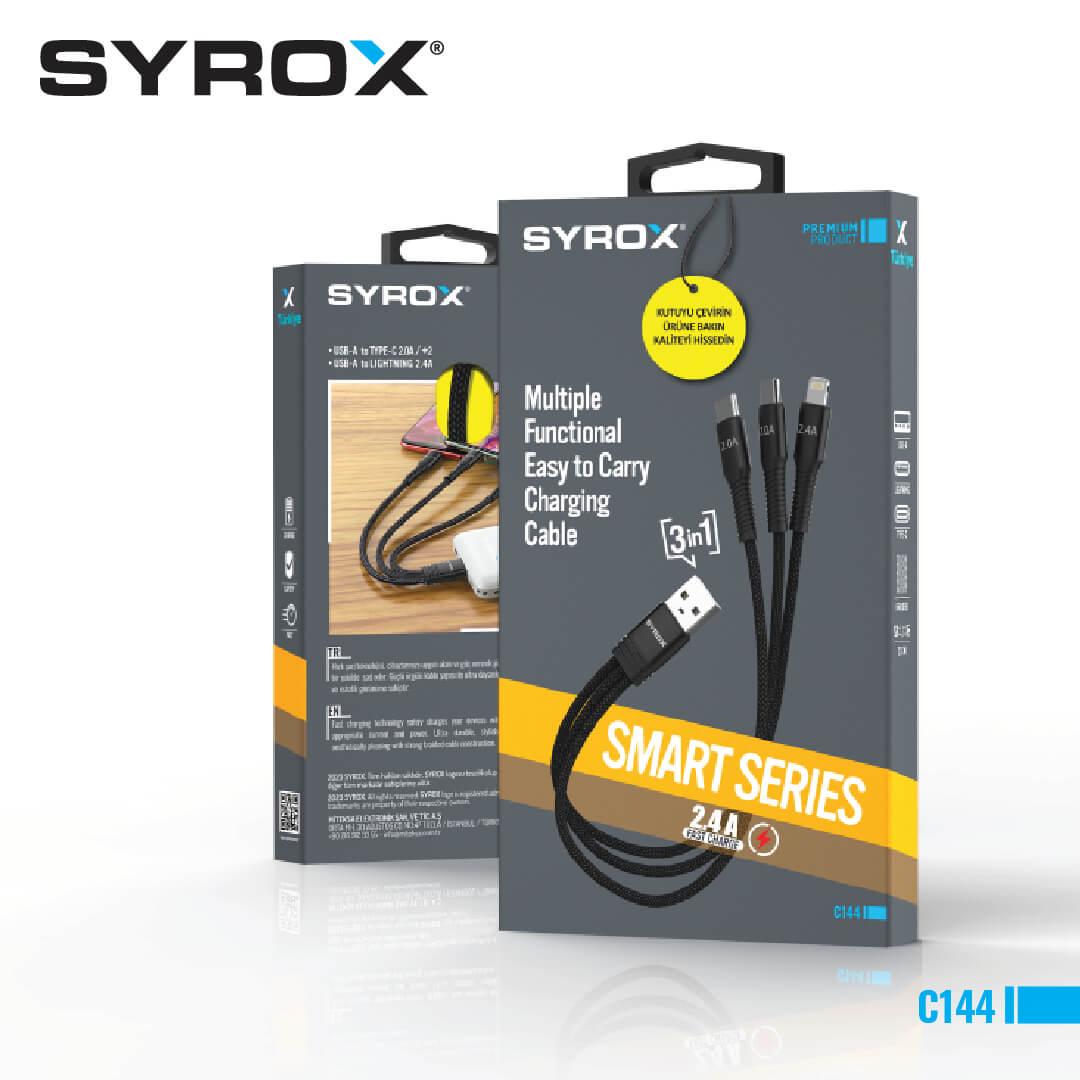Syrox C144 3 in1 Çoklu Şarj Kablosu USB-A to 2x Type-C + 1x Lightning ...