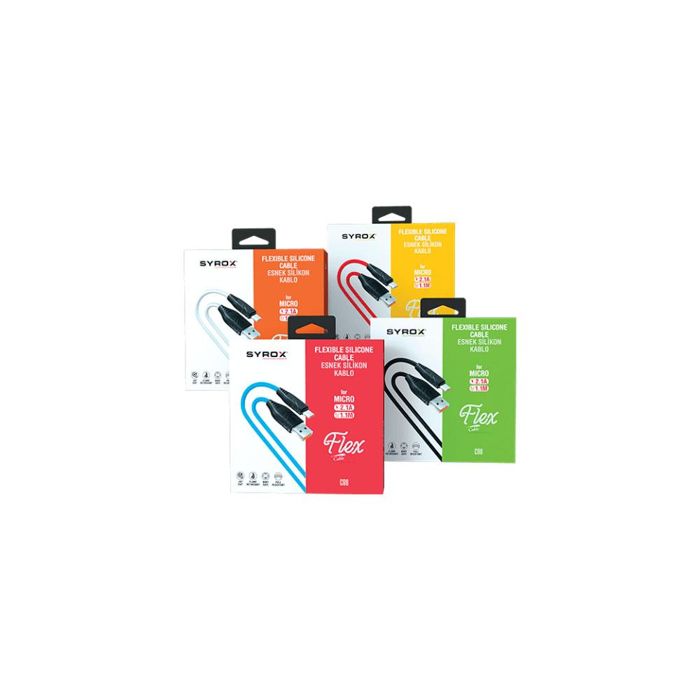 Syrox C98 2.1A USB to Micro USB Silikon Kablo Şarj & Data Kablosu 100cm ...